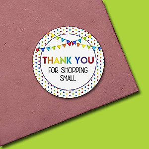 Rainbow Banner Thank You for Shopping Small Customer Appreciation Sticker Labels for Small Businesses, 60 1.5" Circle Stickers by AmandaCreation, Great for Envelopes, Postcards, Direct Mail, & More!