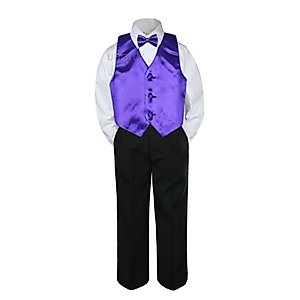 4pc Formal Baby Teen Boy Purple Vest Bow Tie Set Black Pants Suit S-14 (8)