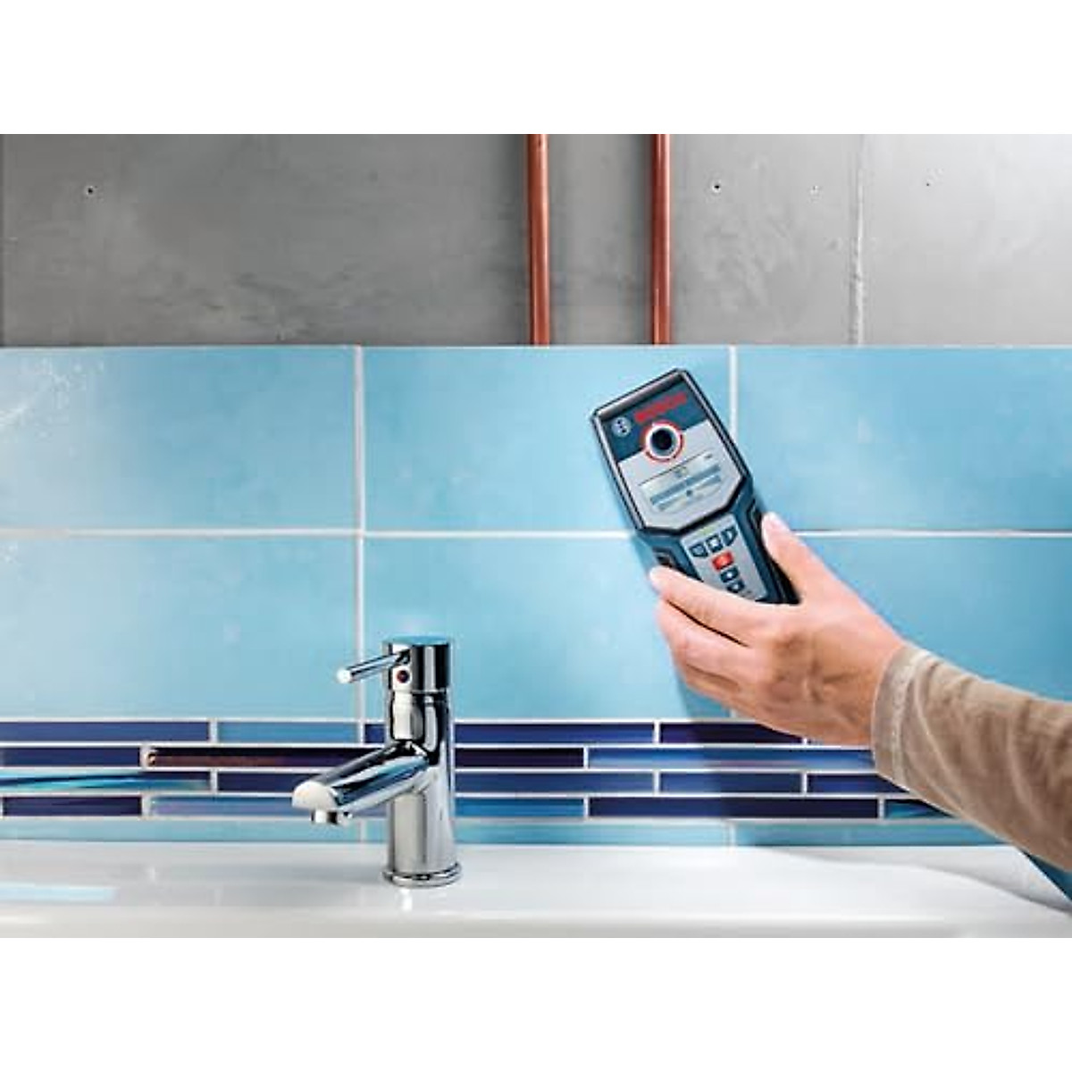 BOSCH GMS 120 Wall Scanner with Modes for Wood, Metal, and Live Wiring, Includes 9V Battery, Hand Strap, & Pouch