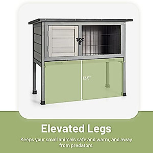 PETSITE Rabbit Hutch Bunny Cage Wooden Guinea Pig House with Open Roof &amp; Tray Indoor Outdoor Elevated