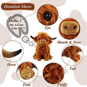 BMZRJM Stuffed Animals Highland Cows Cute Stuff Fluffy Cattle Dolls Skeleton Toys Figure Pillows Birthday Presents for Baby Kids Girls Boys Toddler Preschool Realistic Plush Décor (11 inches,Brown)