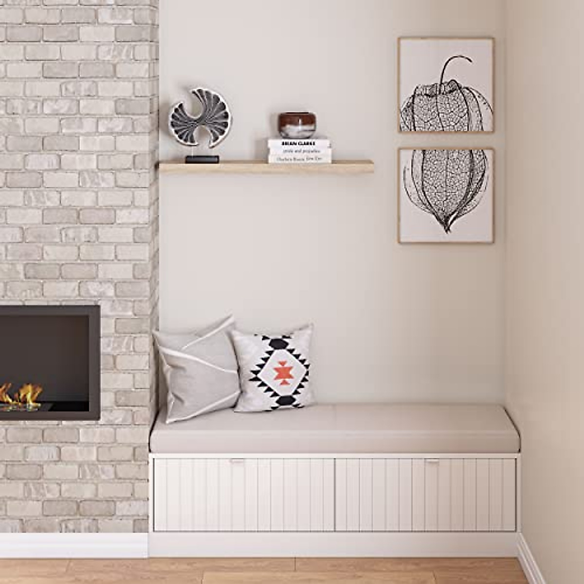 Ballucci Floating Shelf Extra Wide, 35.5" Wood Wall Mount Ledge with Invisible Bracket for Living Room, Bathroom, Kitchen, Nursery, 8" Deep, Oak Finish