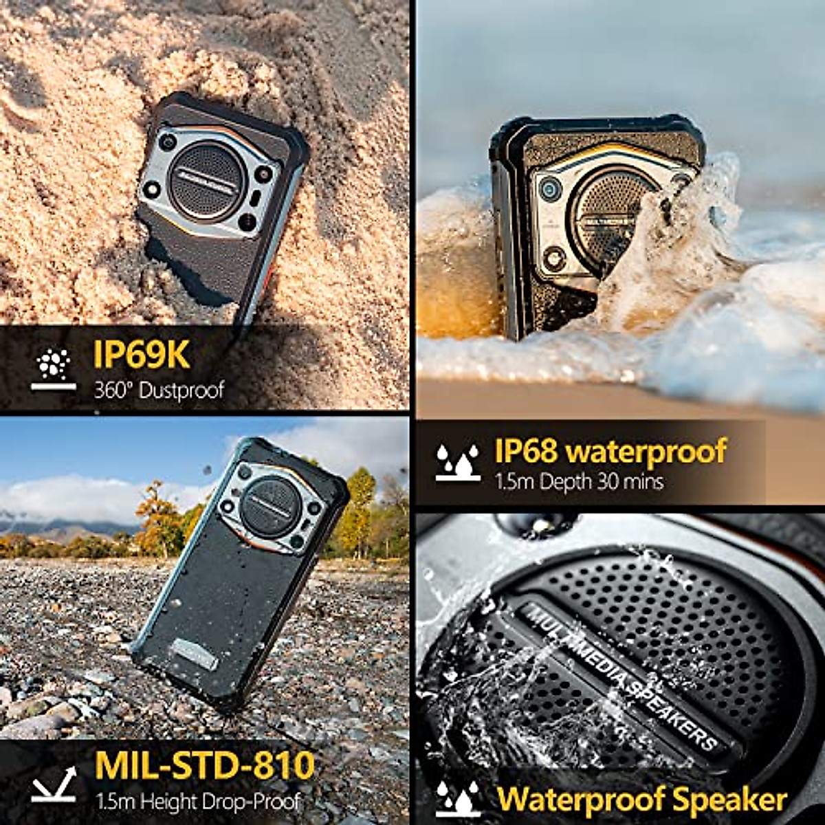 OUKITEL WP22 Rugged Smartphone Unlocked, 13+256GB Large Storage Helio P90 125db Large Speaker 10000mAh Battery 48MP+20MP Night Vision Camera 6.58" FHD Screen Android 13 IP68/IP69K 4G Dual Sim NFC OTG