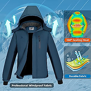GOLDEN CAMEL Men's Winter Ski Jacket Mountain Snow Coats Waterproof Detachable Hood Windproof Fleece Rain Jackets