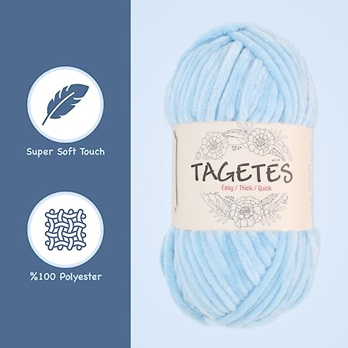 2 Pcs - Soft and Bulky Velvet Yarn for Knitting Thick & Quick | 2x100g Yarn Crochet and Knitting Assorted Yarn Baby Velvet Bulk for Adults and Kids (Baby Blue)