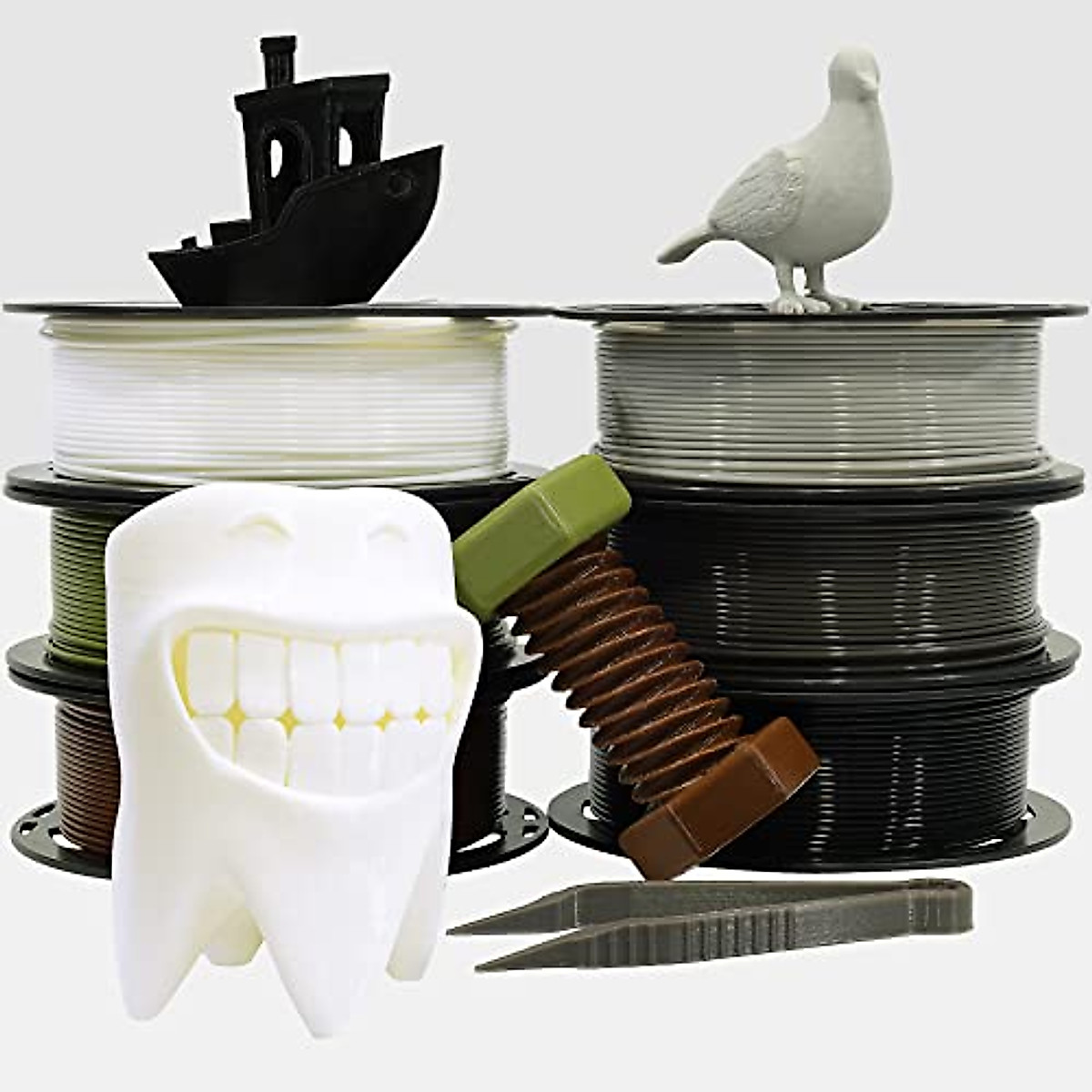 OEM MIKA3D 1.75mm 3D Printer PLA Filament 6 in 1 Bundle: Black, White, Light Grey, Dark Grey, Brown, Army Green; 6 Neutral Colors Packed, Each 250g, 6 Spools Packed, Total 1.5Kg 3D Printing PLA