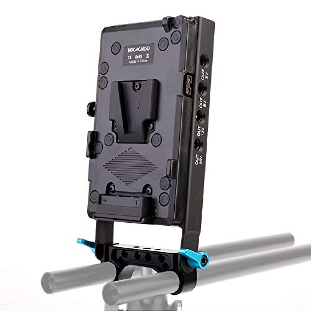 KOCACKOO V-Mount Lock Battery Plate Power Supply Splitter Adapter with 15mm Rod Clamp + BMPCC 4K and 6K Locking DC Cable for Blackmagic Pocket Cinema Camera 4K/6K.