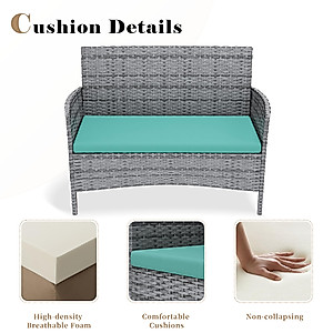 VONZOY Patio Furniture Set 4 Pieces Small, Belcony Furniture Outdoor Wicker Patio Conversation Set for Backyard,Porch, Deck,Garden,Poolside and Balcony (Turquoise)