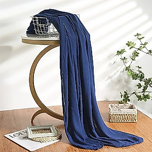 Muslin Swaddle Blanket with Bow Headband, 100% Bamboo Viscose Solid Dark Blue Unisex Swaddle Wrap, Soft Silky Muslin Swaddle Blankets Neutral Receiving Blanket for Newborn, Large 47'' X47''