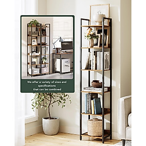 bresurv 6-Tier Bookshelf, Narrow Bookcase with Open Shelves, Talll Book Shelf Coner Shelf for Living Room, Bedroom, Home Office, Study, Bathroom,11.5 x 15.7 x 72.6 Inches, Rustic Brown and Black