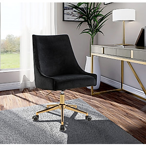 Meridian Furniture 163Black Karina Collection Modern | Contemporary Velvet Upholstered Swivel and Adjustable Office Chair with Durable Rich Gold Base, Black, 23" W x 26" D x 36"-39" H
