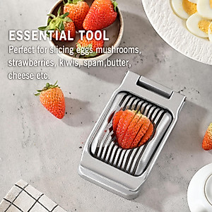Egg Slicer for Hard Boiled Eggs, LCCOWOT Heavy Duty Strawberry Slicer Cutter, Stainless Steel Wire Cup Slicer with Aluminium Body, Perfect for Eggs, Fruit, Spam, Mushroom and More