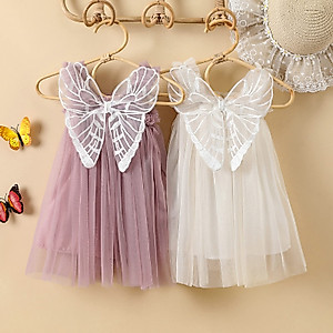 Toddler Baby Girls Princess Butterfly Wings Fairy Dresses Layered Sleeveless Tulle Tutu Dress Birthday Party Casual Outfit (Pink, 18-24 Months)