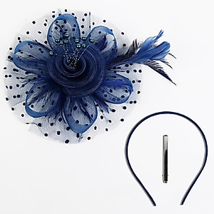 Fascinators Hats for Women Tea Party Headband Kentucky Derby Hats Fascinator Headpiece Navy Blue