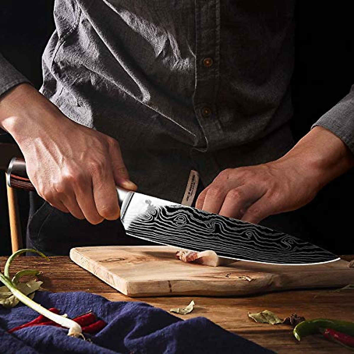 8 Inch Professional Damascus Chefs Knife，Pro Kitchen Knife, German High Carbon Stainless Steel Knife with Ergonomic Handle(8-Inch)