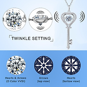 HOLYCOME Diamond Key Necklace for Women,Mothers Day for Daughter 1Carat Moissanite Dancing Pendant Chain,Simulated Diamond Jewelry Sterling Sliver Floating Necklace Gift for Wife Mom