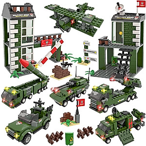 WishaLife City War Military Base Building Set with Army Car, Tank, Airplane, Helicopter, Military Toy Gift for Kids Boys Age 6+ (1162 PCS)