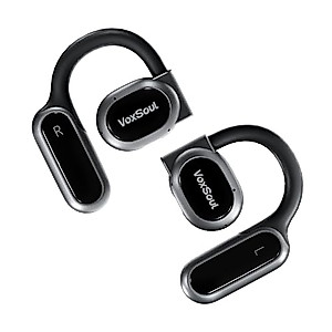 VoxSoul Open Ear Headphones - Lightweight Wireless Bluetooth 5.3 Headphones with 2 Microphone, Open Ear Earbuds Design for Long-Lasting Comfort, 55H Play Time Crystal-Clear Calls for Driving Black