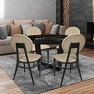LUCKYERMORE Leather Dining Room Chair Set of 2 Heavy Duty Kitchen Chair Upholstered Vinyl Dining Chair with Round Back Modern Industrial Metal Frame 500LBS Weight Capacity,Black+Beige
