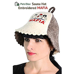 PetriStor Sauna Hat Embroidered Mafia for Man Natural Felt Made in Ukraine