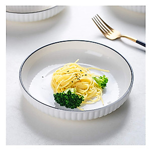 GRFIT Dishes Plates White Dinner Plate Rimmed with Black Line, 7 Inch Round Plate Set, Porcelain Plate Suitable for Pasta, Dessert, Salad Home dining plate
