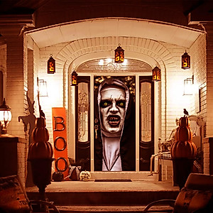 Halloween 3D Nun Door Cover Sticker, 30 x 80 Inch Lifelike Scary Ghost Nun Wallpaper for Front Door Decor, Party Outdoor Supplies