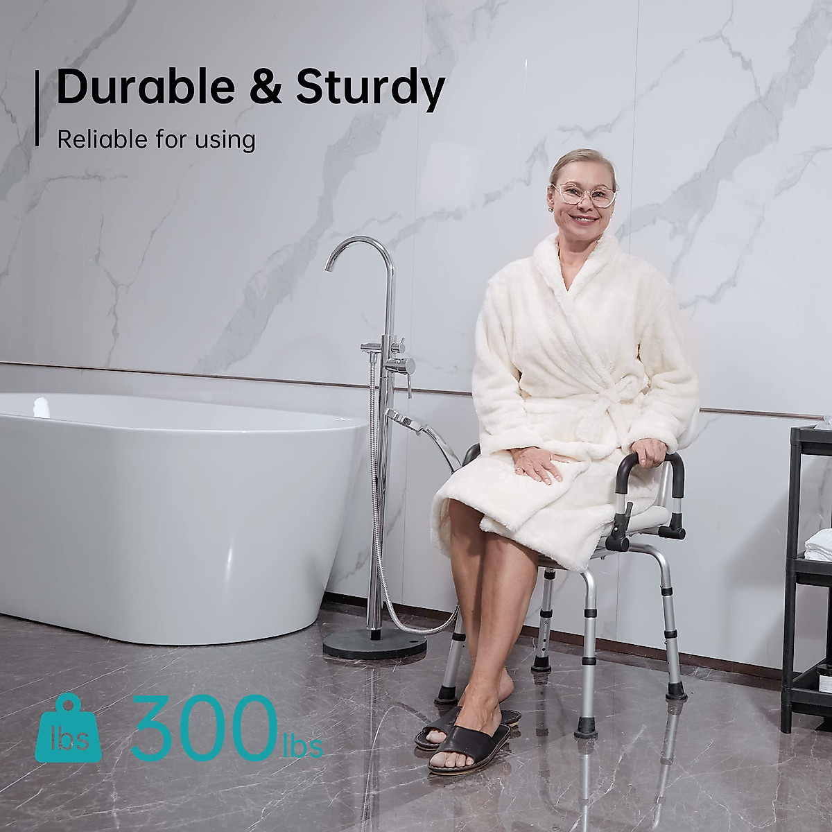 ELENKER Swivel Shower Chair for Inside Shower, Adjustable Pivoting Bath Chair and Medical Grade Rotating Shower Seat with Liftable Armrests and Backrest