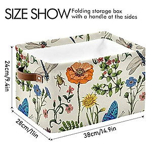 susiyo Large Foldable Storage Bin Beautiful Floral Fabric Storage Baskets Collapsible Decorative Baskets Organizing Basket Bin with PU Handles for Shelves Home Closet Bedroom Living Room-1Pack