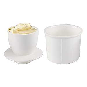 HOME-X Butter Crock, Stoneware Butter Container, Bell-Shaped Butter Keeper for Easily Spreadable Butter, 3 ¾" D x 3 ¾" H, White