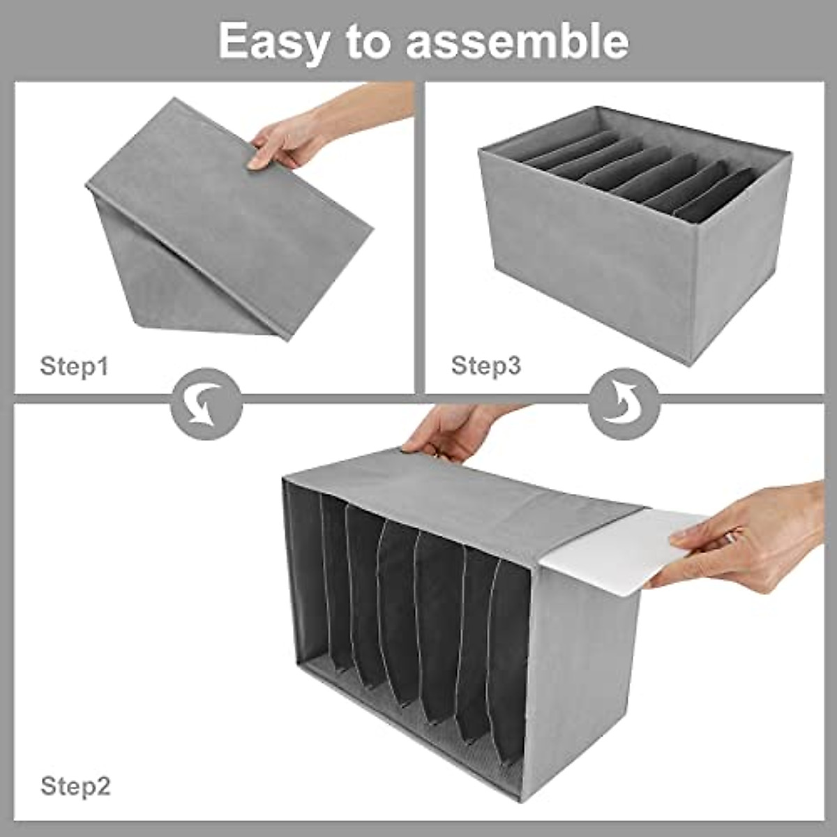 Qozary 3 Pack 7 Grids Jeans Wardrobe Clothes Organizer, Washable Foldable Closet Organizers and Storage Boxes, Cabinet Separation Box for Jean, Pants, T-Shirt, Bedroom, Drawer Organizer Dividers