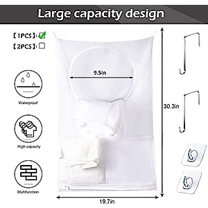 Hanging Laundry Hamper Bag with 4 Suction Cup Hooks,Mesh Laundry Bag Over the Door Organizer(MESH-1PC-R)