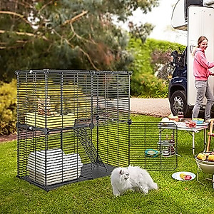 YITAHOME Indoor Cat Cage 2 Tier Kitten Cage House Cat Enclosure Outdoor Small Animal DIY Pet Playpen Detachable Metal Kennel for Ferret Kitty, Bunny, Chinchilla, Squirrel, rv Travel, Camping
