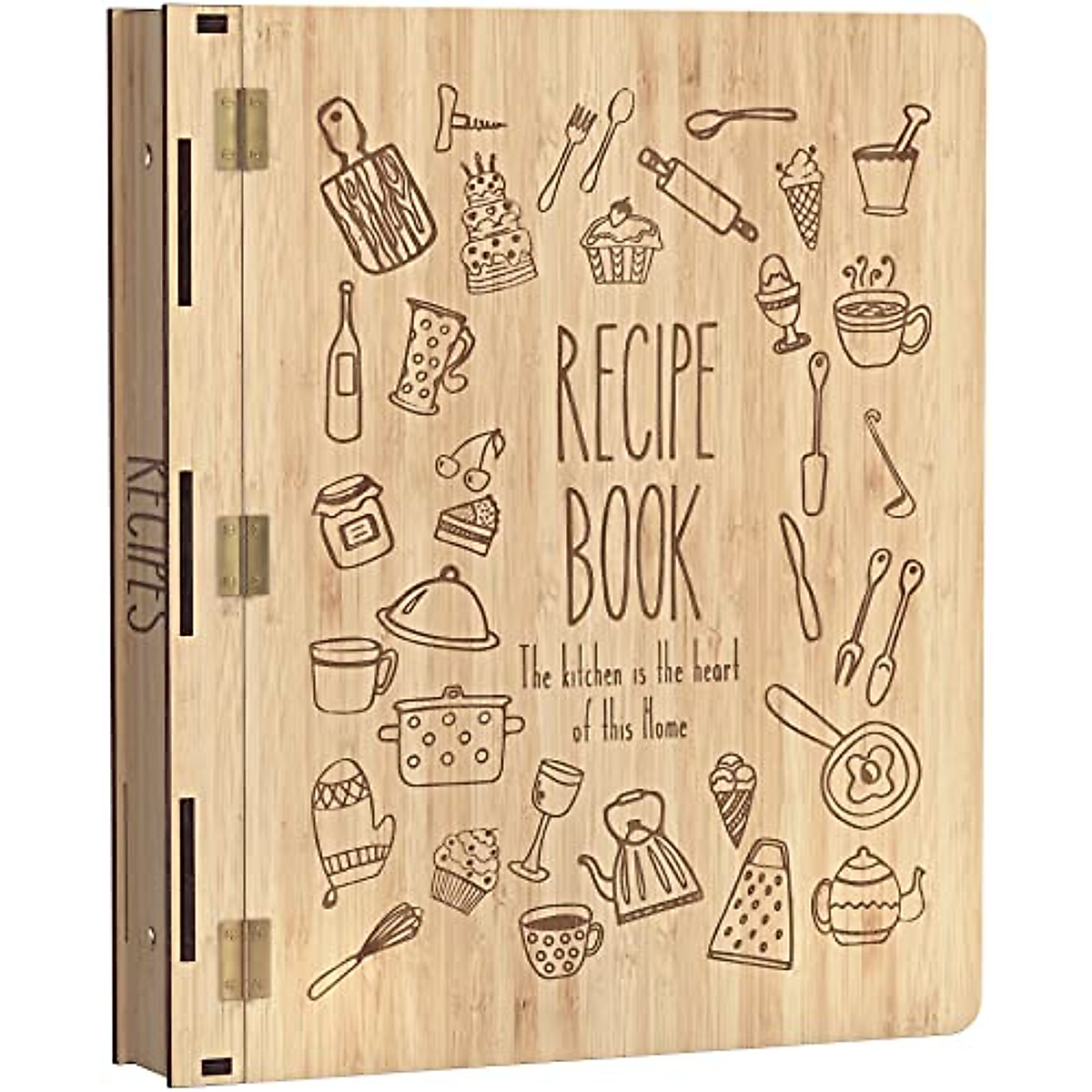 Bamboo Recipe Book Binder (3 Ring) - Includes 25 Plastic (8.5" x 11") Left Loading Sleeves (Holds 50 Recipe Cards) - 50 (4"x6") Double Sided Recipe Cards - 6 Index/Recipe Dividers