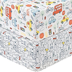 Sammy & Lou 2 Pack Microfiber Fitted Crib Sheets, Transportation pups