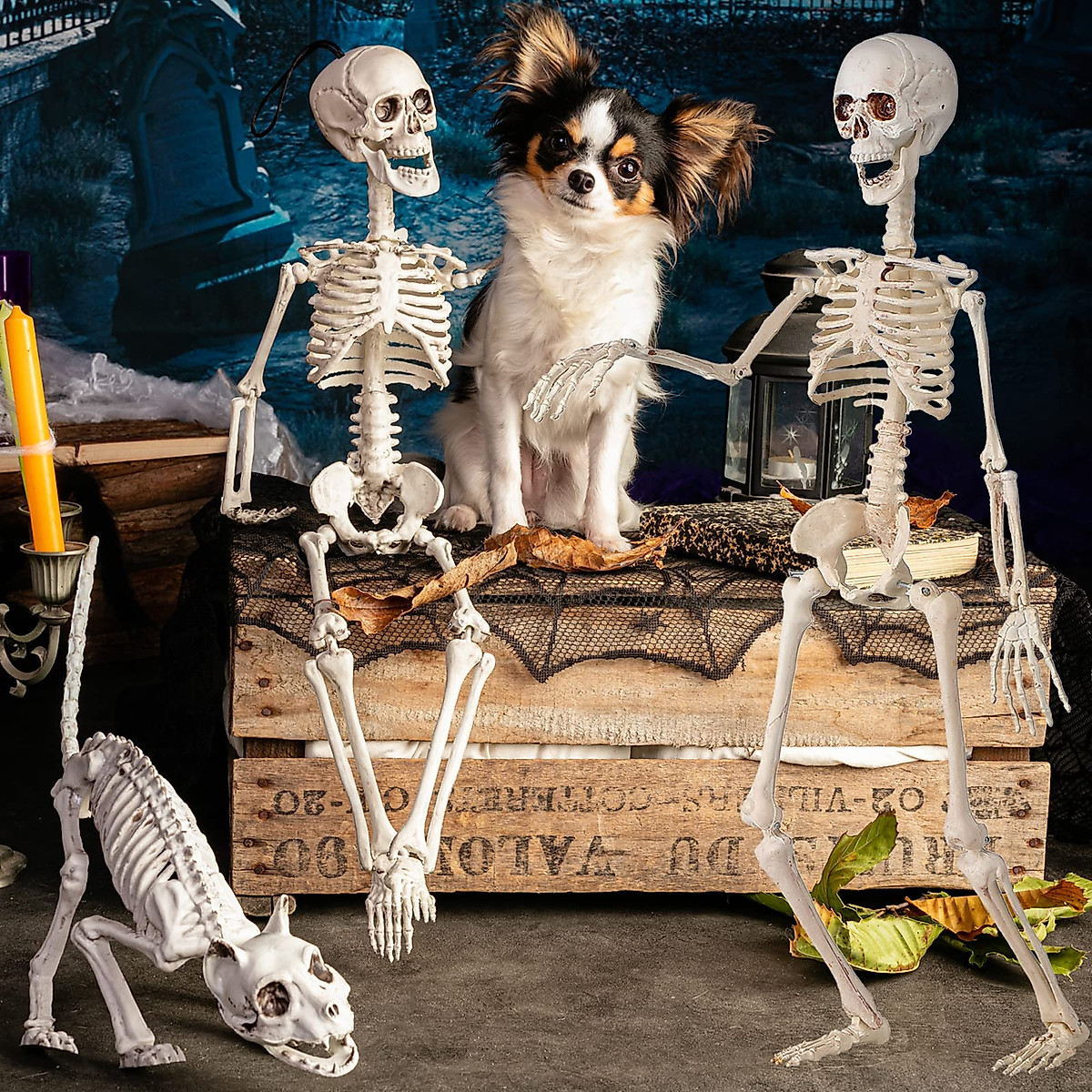 36" Skeleton Halloween Decor, 3FT Posable Halloween Skeleton Decorations for Haunted Houses, Front Lawn, Graveyard Props, Trunk or Treat, Full Body Lifelike Skeleton Model