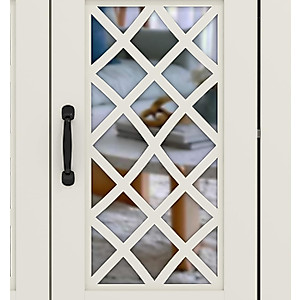 Galano Millicent 3 Door Sideboard with Acrylic Mirrors, Kitchen Buffet Cabinet, Farmhouse Coffee Bar Display Cabinet for Home Kitchen, Living Room, Dining Room and Hallway, Ivory Knotty Grey Oak