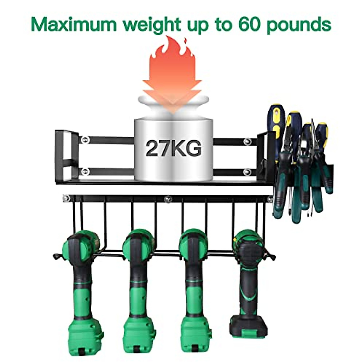 Power Tool Organizer, Heavy Duty Metal Tool Shelf, Drill Wall Mounted Storage Rack,Tool Storage Organizer Holder for Power Tool Removable Design, Perfect for Garage, Warehouse