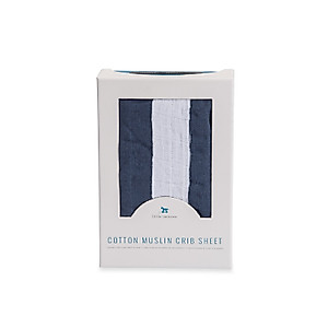 Little Unicorn Cotton Muslin Fitted Sheet - Navy Stripe