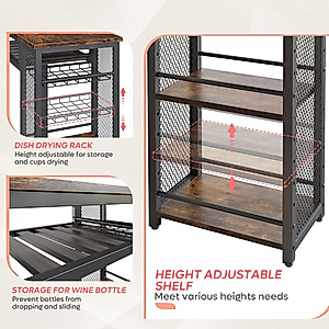 Bestier Bar Table and Chair Set, Expandable Dining Table with 2 Bar Stools, Industrial Kitchen Counter with Wine Rack & 3 Tier Adjustable Storage Shelves Rustic Brown