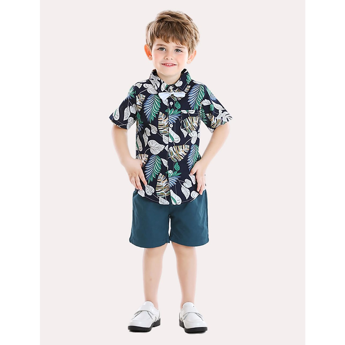 JunNeng Toddler Baby Boy Shorts Sets Hawaiian Outfit,Infant Kid Leave Floral Short Sleeve Shirt Top+shorts Suits Dark Blue