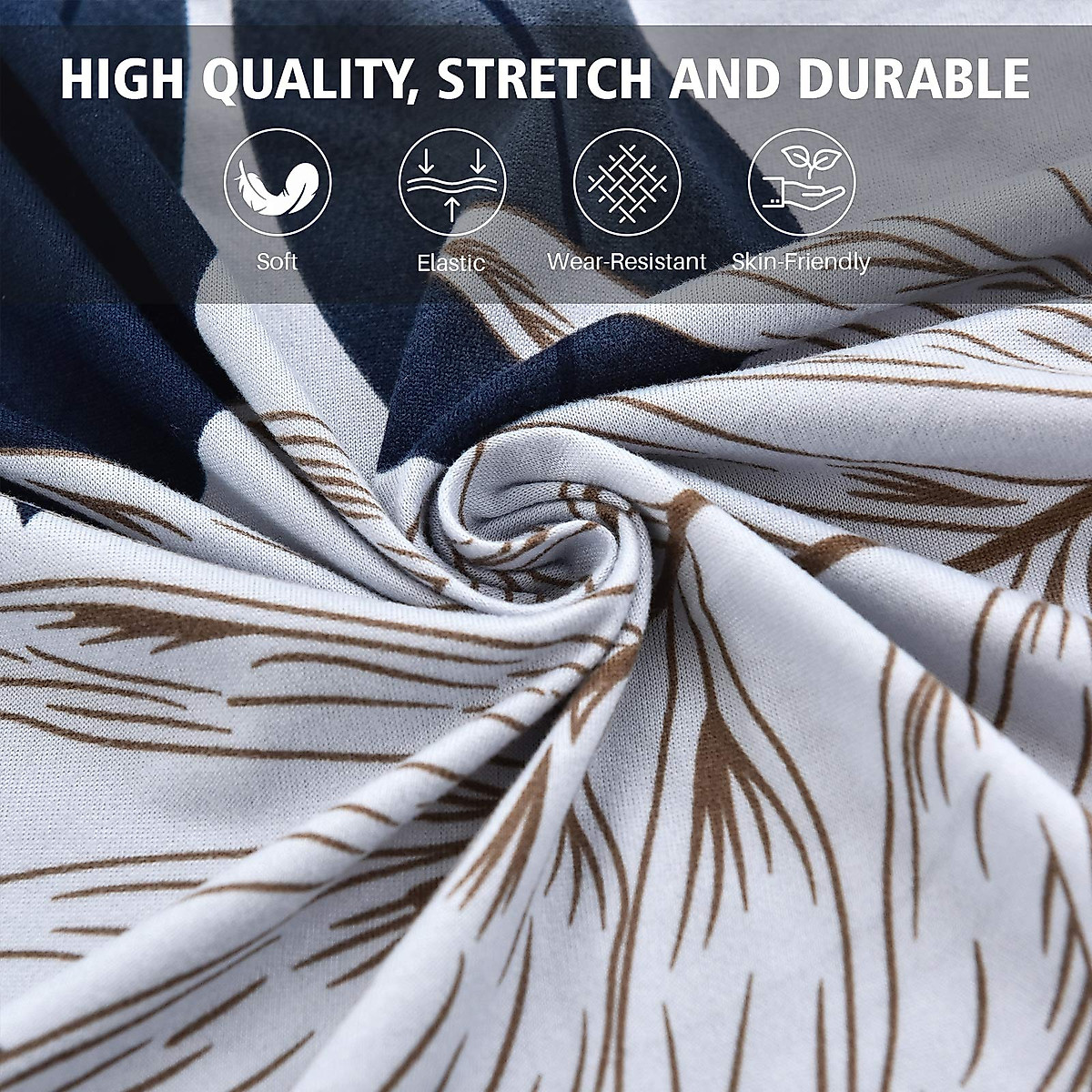 MIFXIN Armless Sofa Cover Futon Slipcover Stretch Elastic Polyester Folding Sofa Bed Non-Armrest Couch Furniture Protector Spandex Printed Washable Sofa Cover Without Armrests (Grey Blue Leaf)