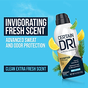 Certain Dri Prescription Strength Clinical Antiperspirant Deodorant Dry Spray, Hyperhidrosis Treatment for Men & Women, Long-Lasting 72hr Protection, Whole Body Deodorant, Extra Fresh Scent, 4.2oz