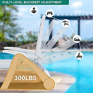 YITAHOME Outdoor Chaise Lounge on Wheels, Set of 4 PP Plastic Folding Patio Chairs with 5-Level Adjustable Backrest for Pool, Garden, Beach, Sunbathing, Yard, and Poolside Lounging