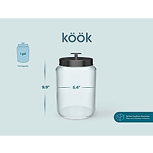 Kook Glass Large Kitchen Canister Set, Food Storage Containers, Bathroom Jars, Airtight Lids, 3.7 Liters, .98 gallons, Set of 2 (Black)
