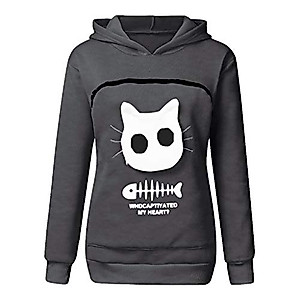 Women's Men's Pet Carrier Hoodie Kitten Puppy Holder Animal Pouch Sweatshirt Top Carry Cat Breathable Pullover Blouse Dark Gray