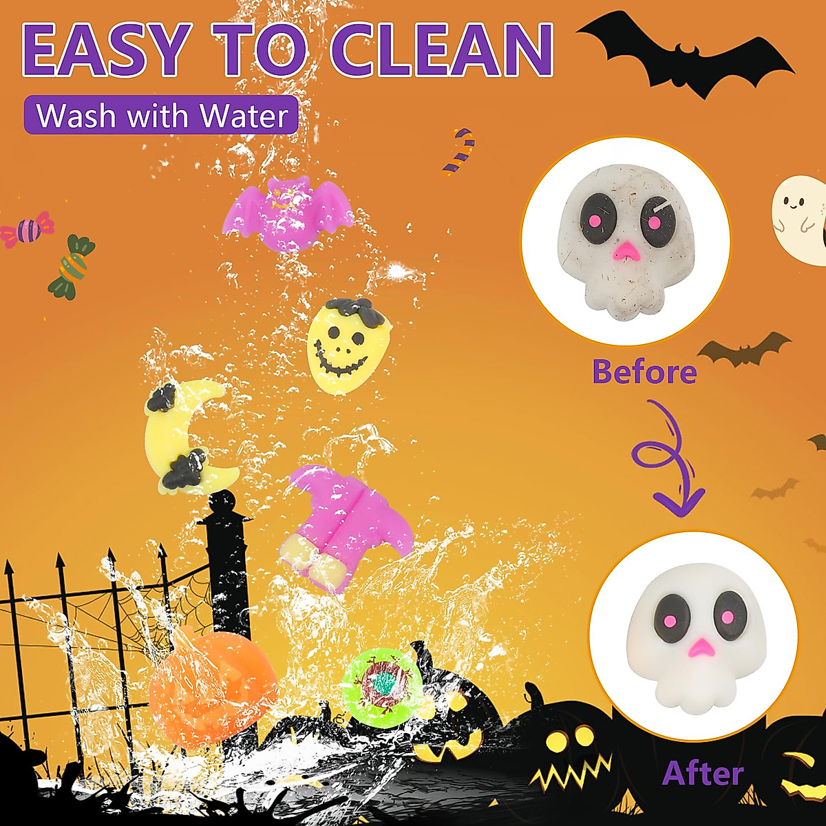 36PCS Halloween Mochi Squishy Toys with Pumpkin Bucket, WOXAFO Halloween Party Favors, Assorted Halloween Squeeze Gift Bulk Pumpkin Ghost Spider Squishies Toy for Kids