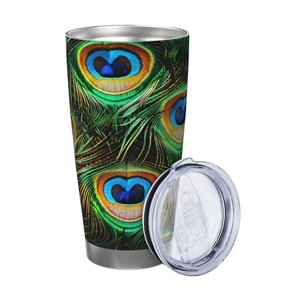 AYCZN Feather 20 OZ Tumbler Stainless Steel Travel Coffee Mug, Boho Peacock Insulated Water Bottle with Lid and 2 StrawsLeakproof Thermal Cup