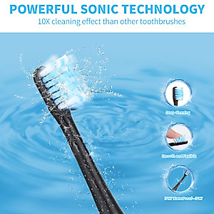 FROMSIJOE Sonic Electric Toothbrush,Ultra Whitening Toothbrush with 8 Brush Heads & Travel Case,3 Modes,2 Minutes Smart Timer,3 Hours Fast Charge for 30 Days-8 Dupont Brush Heads Included-Black