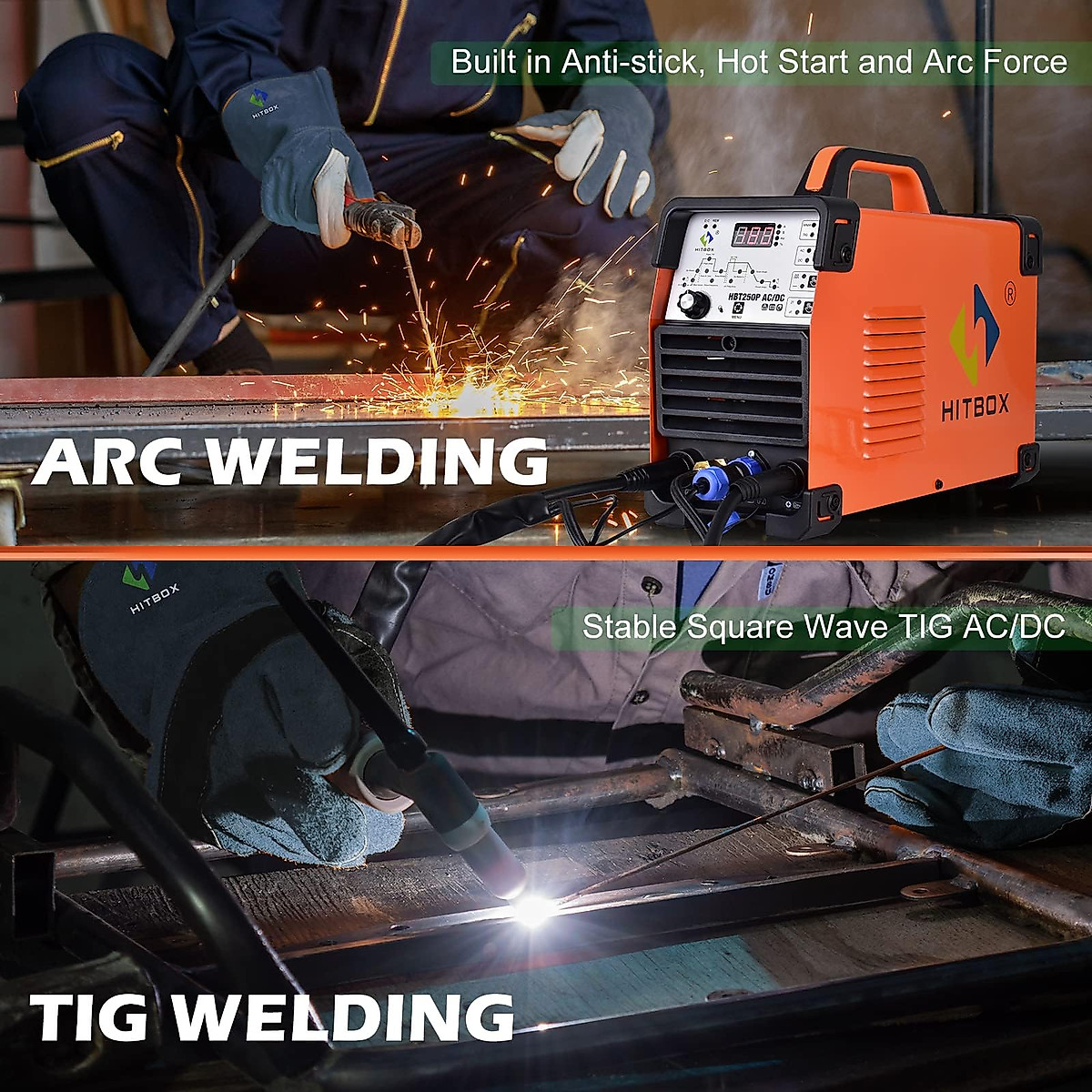 HITBOX 200A TIG Welder,AC/DC TIG Welder With Pulse 4 IN 1 Welding Machine,Aluminum TIG Welder 220V with DC TIG/AC TIG/Pulse TIG/Stick and IGBT 2T/4T LED Digital Display,Compatible with Foot Pedal