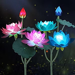 2 Pack Solar Garden Lights, Upgraded Solar Lotus Flower Lights, 7 Color Changing Solar Decorative Lights,Waterproof Solar Powered Outdoor Lights for Patio Yard Garden Decor for Outside(Pink and White)